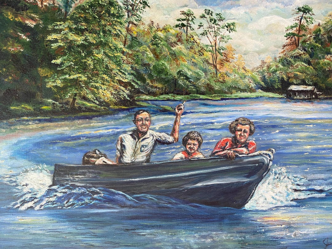 Mid Century Riding in Motor Boat Oil Painting by Juanita Keith, 1978 ...