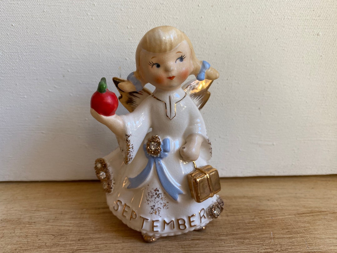 Vintage Lefton September Angel, Girl With Apple, Gold Books and Blonde ...