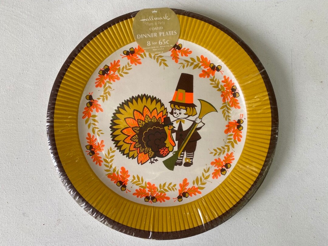 Vintage Thanksgiving Paper Plates, Turkey and Pilgrim Boy, Hallmark ...