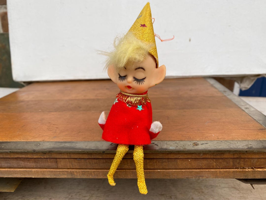 Vintage Pixie Elf Ornament, Zen Elf With Pointed Hat, Christmas ...