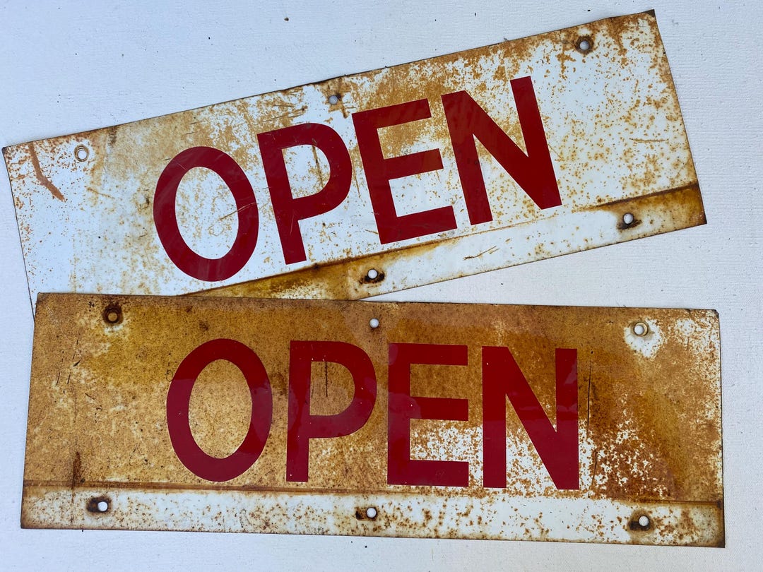 2 Vintage Open Signs, Rusty Distressed Signs, Industrial, Antique Shop ...