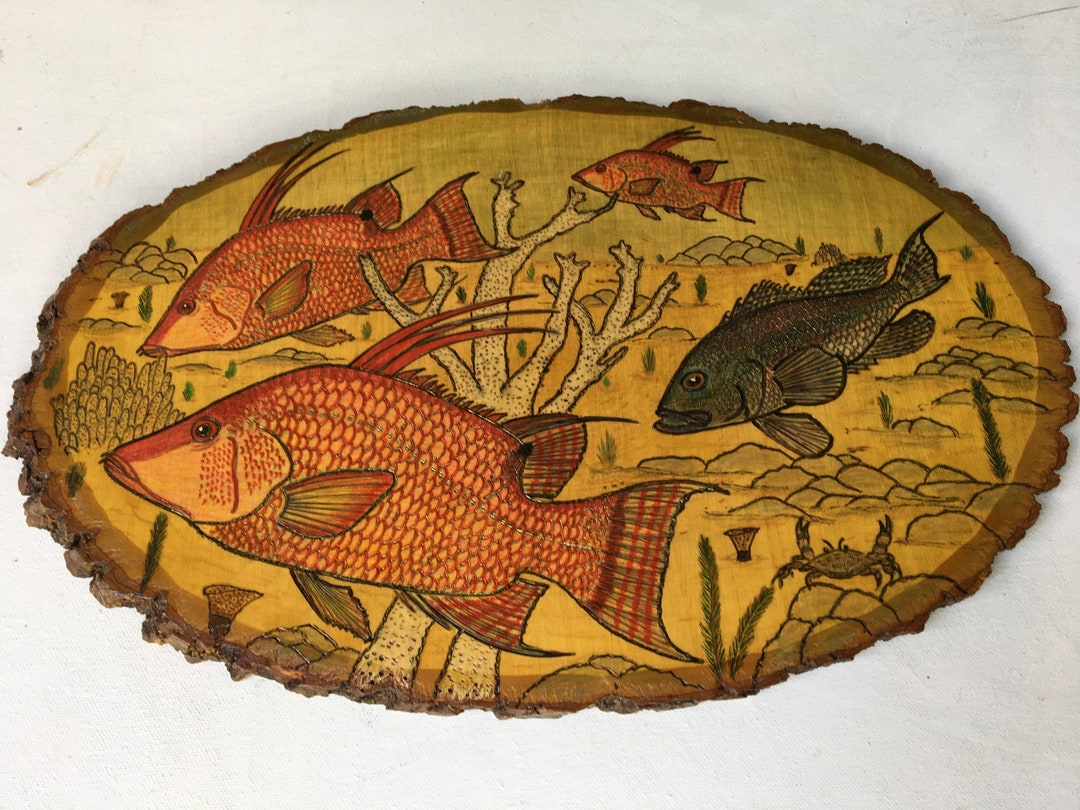 Pyrography Fish Wall Art, Signed by J.P. Garner, Florida, Rustic Wood ...
