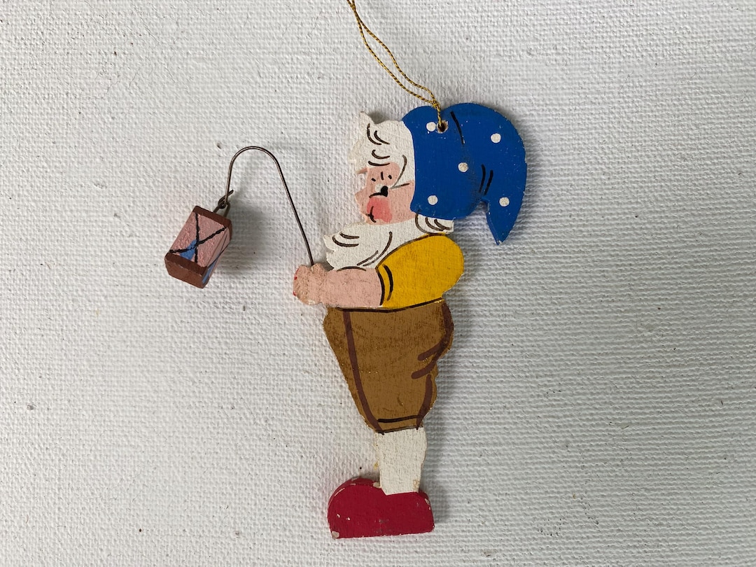 Vintage German Elf Holding Lantern Ornament, Christmas Ornament, Gnome ...
