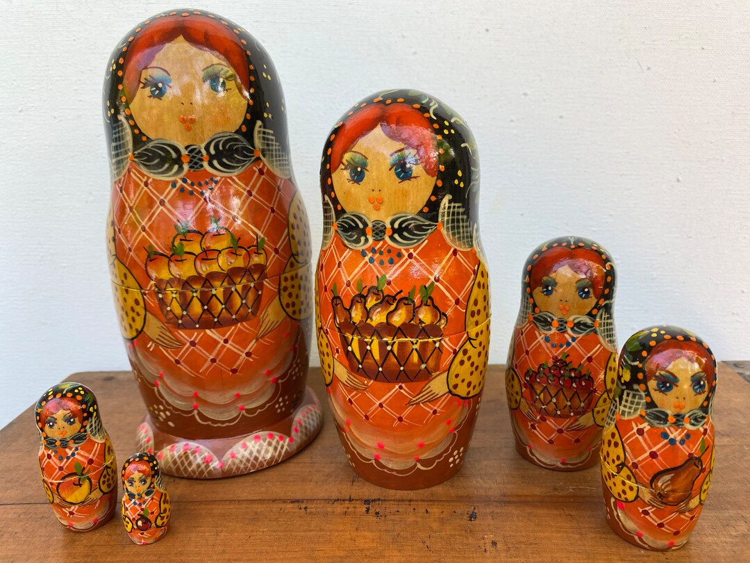 Vintage Russian Nesting Dolls, Matryoshka Wood Dolls, Wooden Signed ...