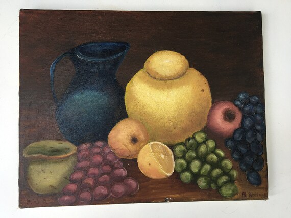 Oil Art & Collectibles Appleby Original Primitive Still Life Farmhouse ...