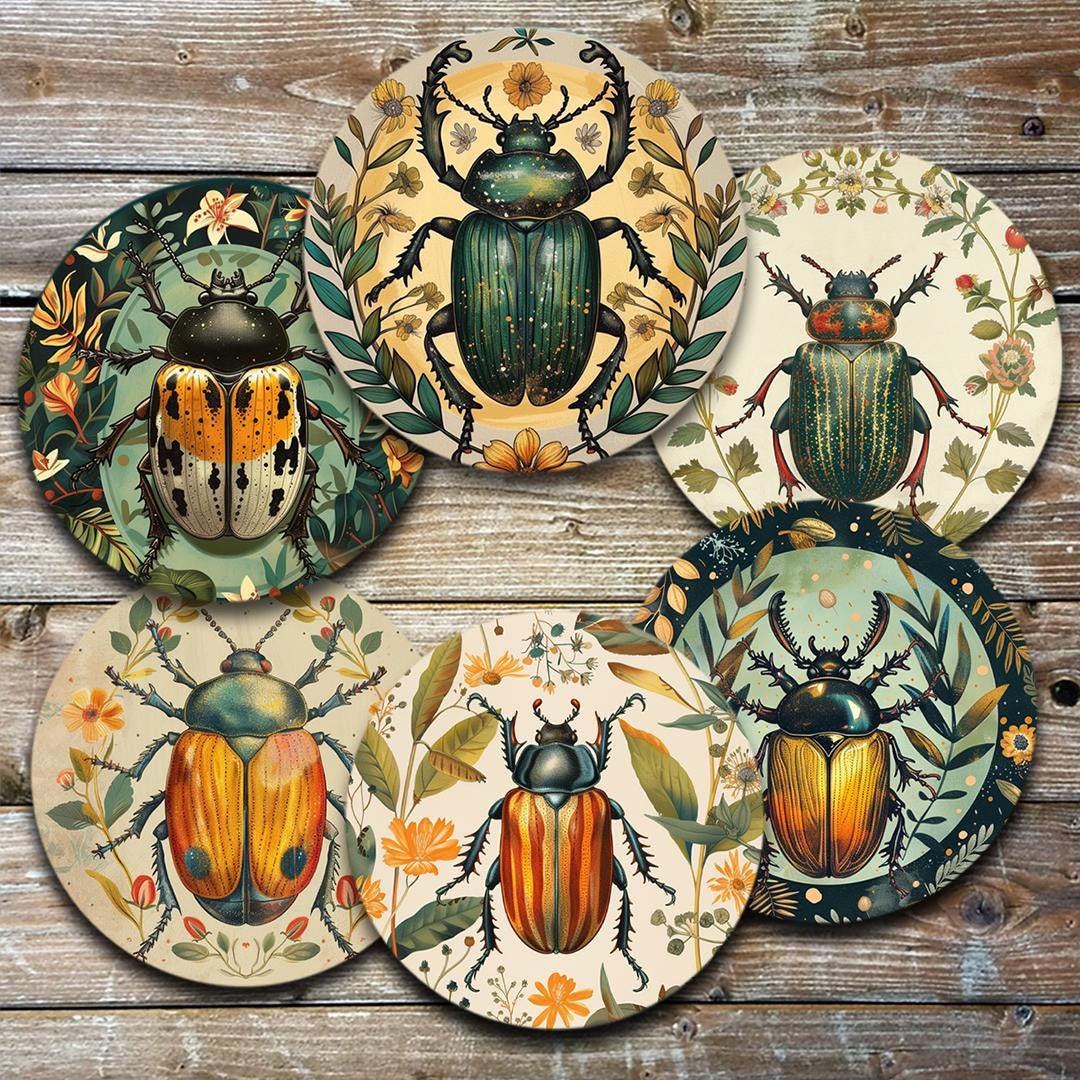 Beetle Bugs Drink Coasters, Set of 6 Non Slip Round Neoprene Coasters ...