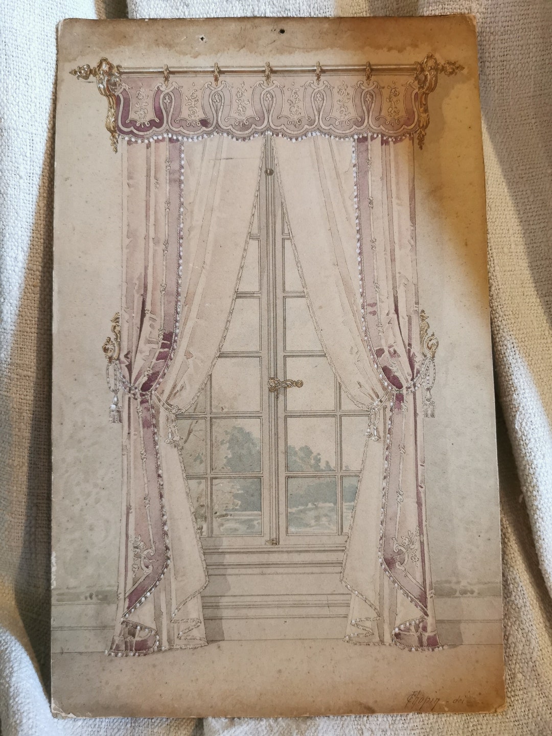 French Vintage Interior, Wall Art, Hand Coloured, Drapery, Marie ...