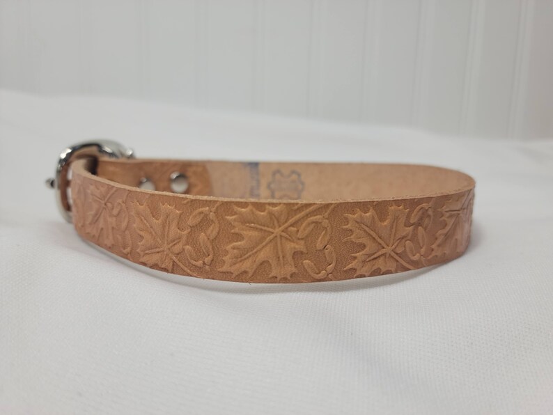 Maple Leaf Natural Tan Embossed Genuine Leather Dog Collar 5/8 - Etsy