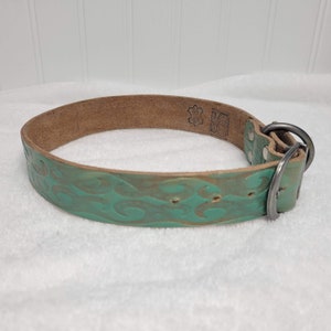 Leather Dog Collar Double Ocean Waves Embossed 1.2 Inch Wide South ...