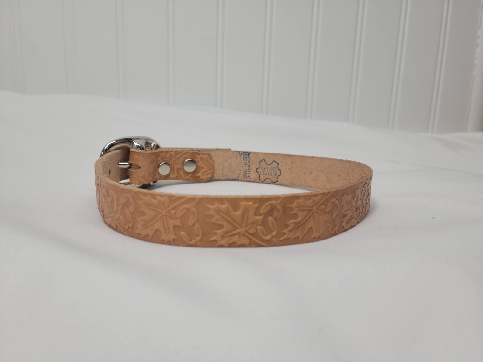 Maple Leaf Natural Tan Embossed Genuine Leather Dog Collar 5/8 - Etsy