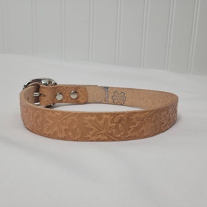 Maple Leaf Natural Tan Embossed Genuine Leather Dog Collar 5/8 Inch ...