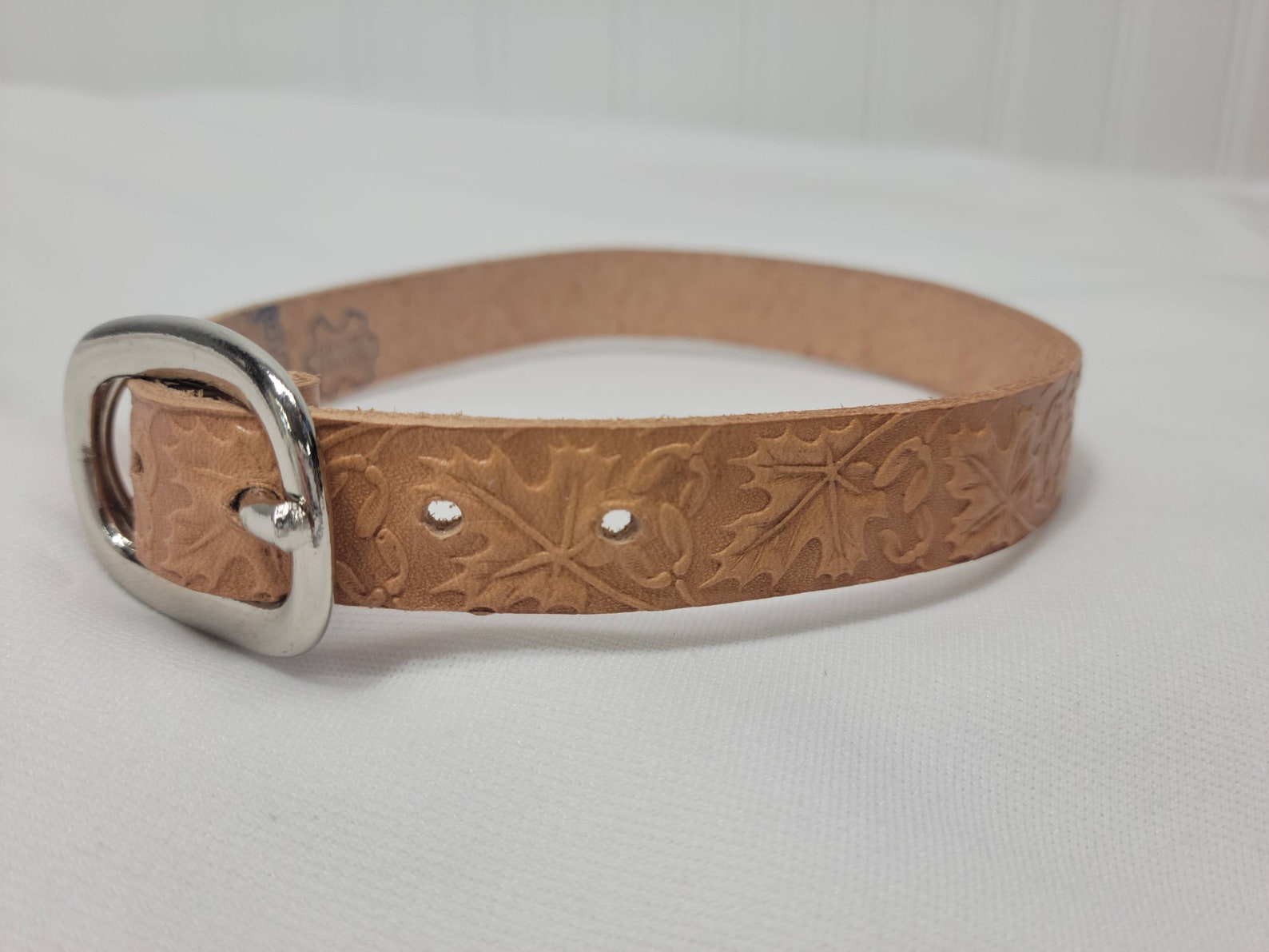 Maple Leaf Natural Tan Embossed Genuine Leather Dog Collar 5/8 - Etsy