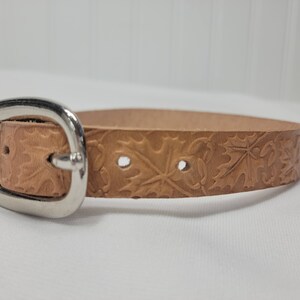 Maple Leaf Natural Tan Embossed Genuine Leather Dog Collar 5/8 Inch ...