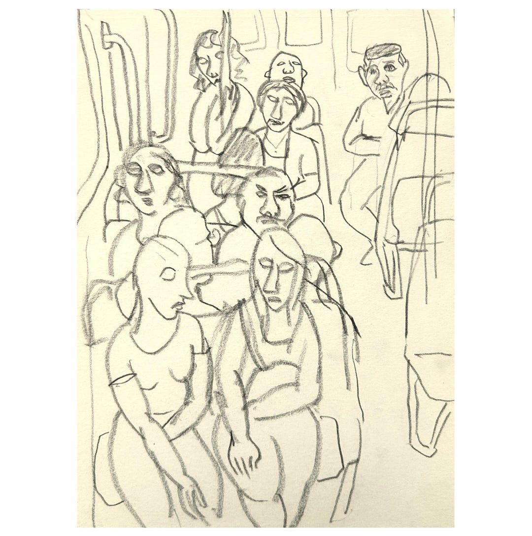Subway Sketch - in the Paris Metro - Original 9x12 Charcoal Drawing - Etsy