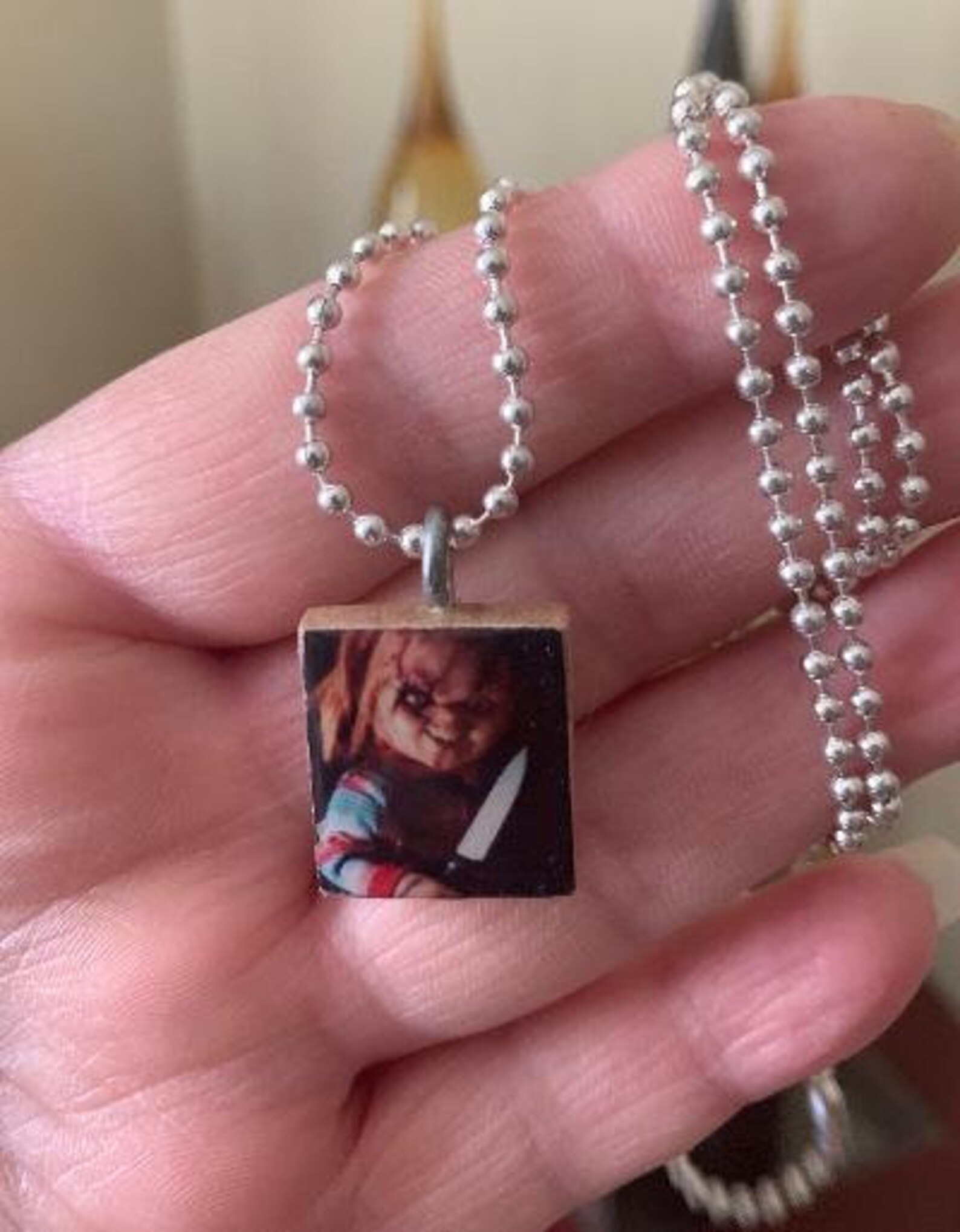 Chucky Scrabble Tile Pendant With Silver Plated Ball Chain - Etsy