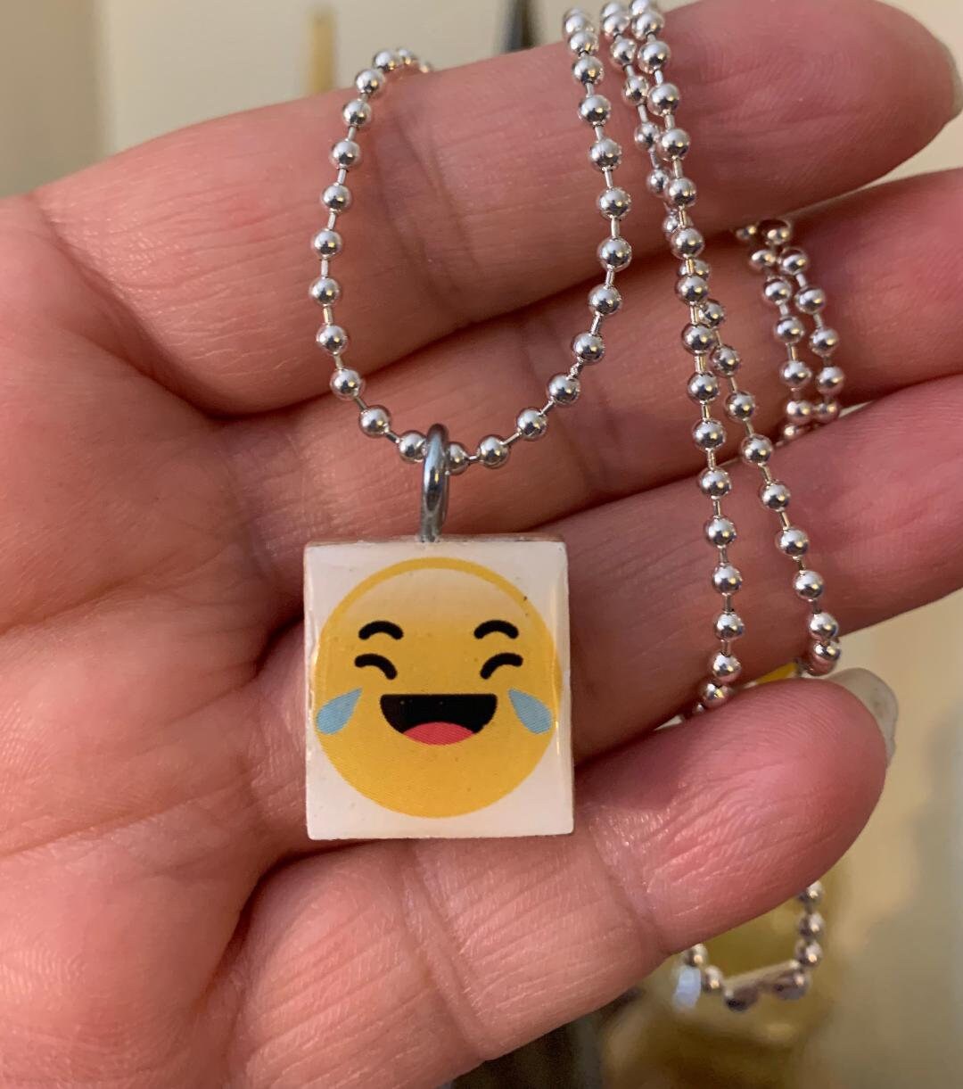 Laugh Cry Emoji Scrabble Tile Pendant With Silver Plated Ball Chain - Etsy