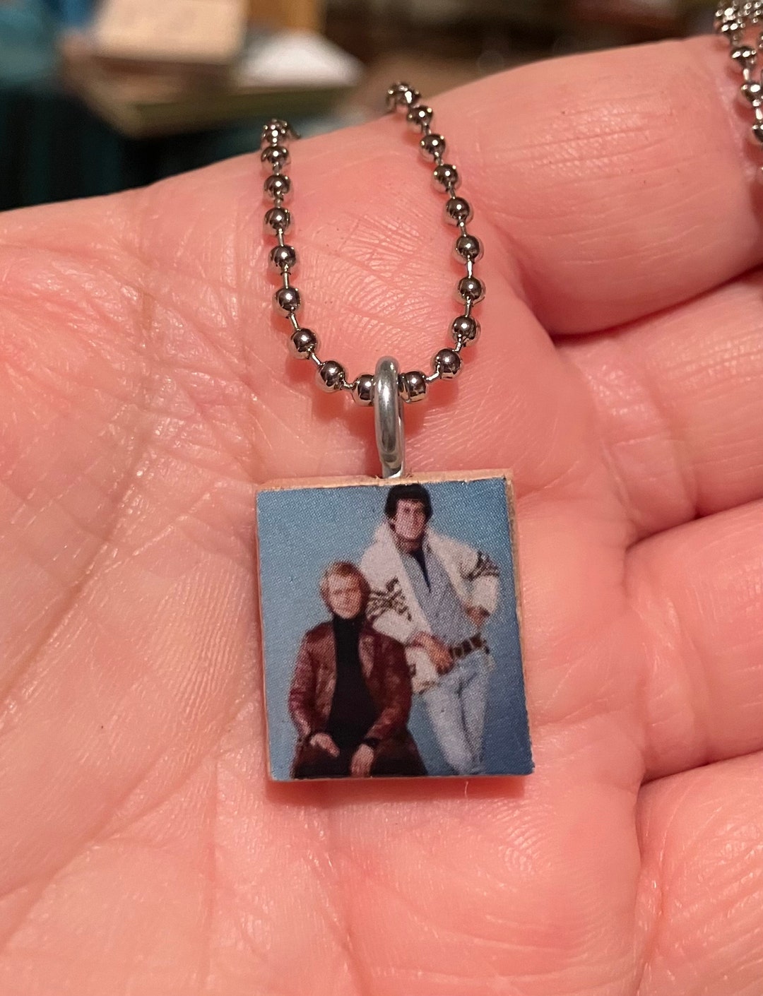 Starsky and Hutch Scrabble Tile Necklace With 24' Stainless Steel Ball ...