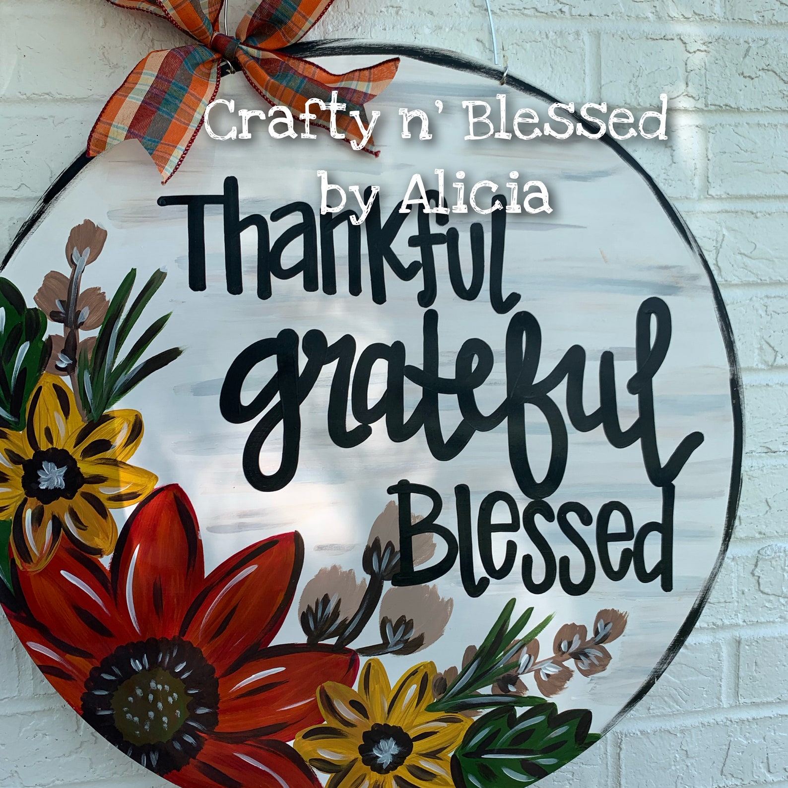 Thankful Grateful Blessed Circle Personalized Door Hanger - Etsy