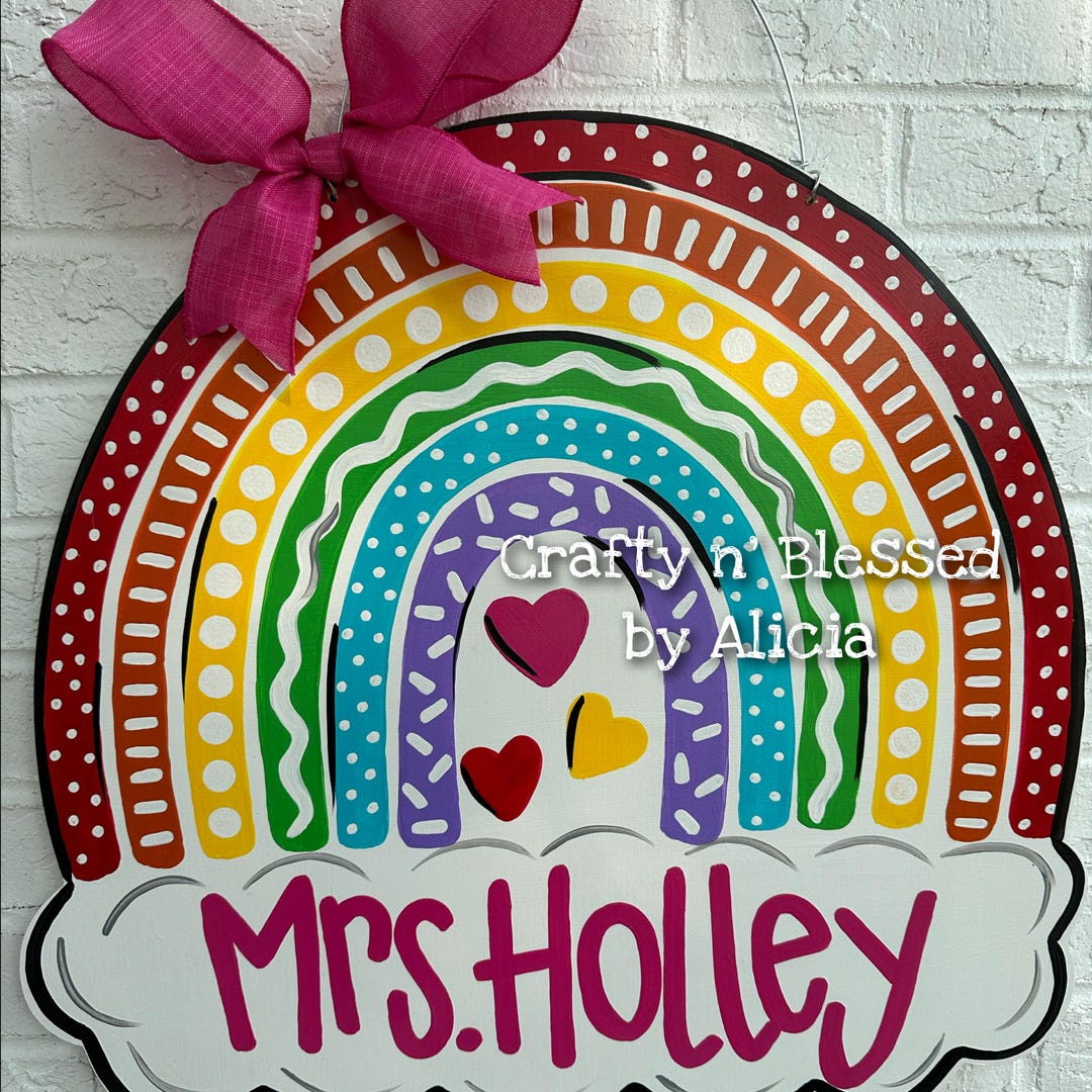 Personalized Rainbow Teacher Custom Door Hanger - Etsy