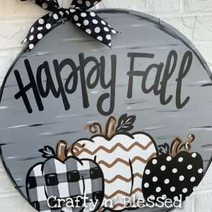 Happy Fall Gray Circle Personalized Door Hanger - Etsy