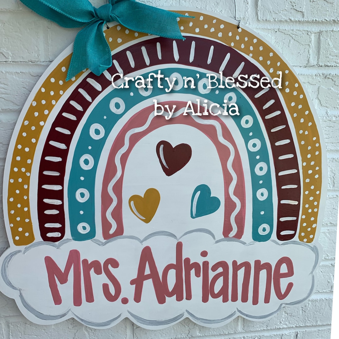 Personalized Boho Rainbow Teacher Door Hanger - Etsy