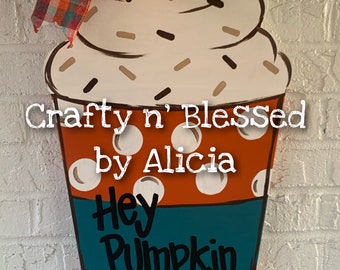 Hello Fall Pumpkin Spice Door Hanger/ Pumpkin Spice Latte - Etsy