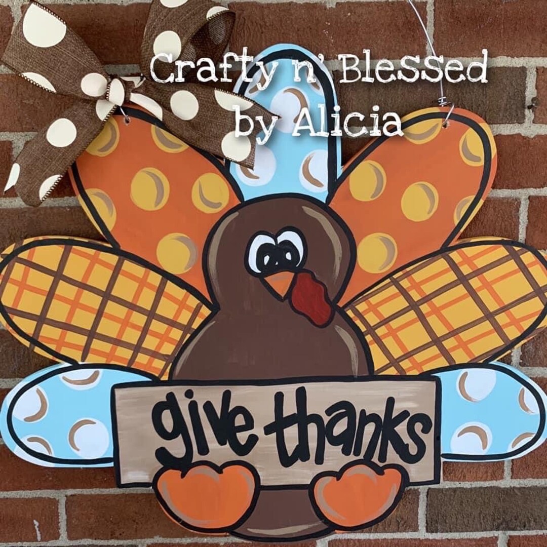 Give Thanks Turkey With Sign Personalized Doorhanger - Etsy