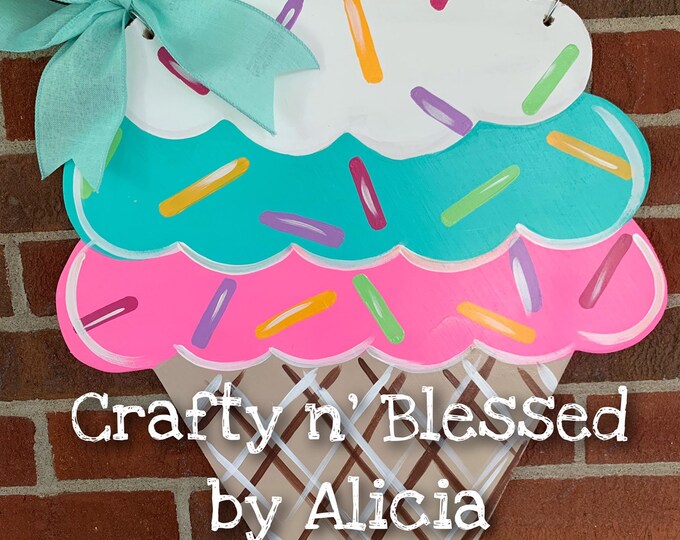 Personalized Colorful Ice Cream Door Hanger Made to Order - Etsy