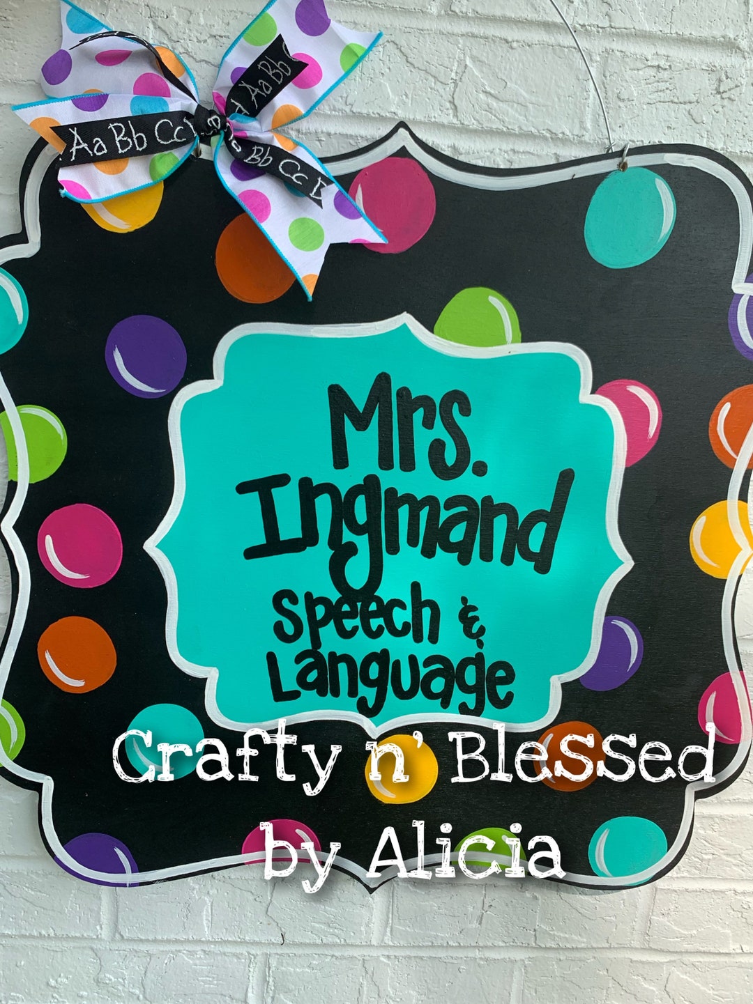 Polka Dot Plaque Teacher Custom Door Hanger - Etsy