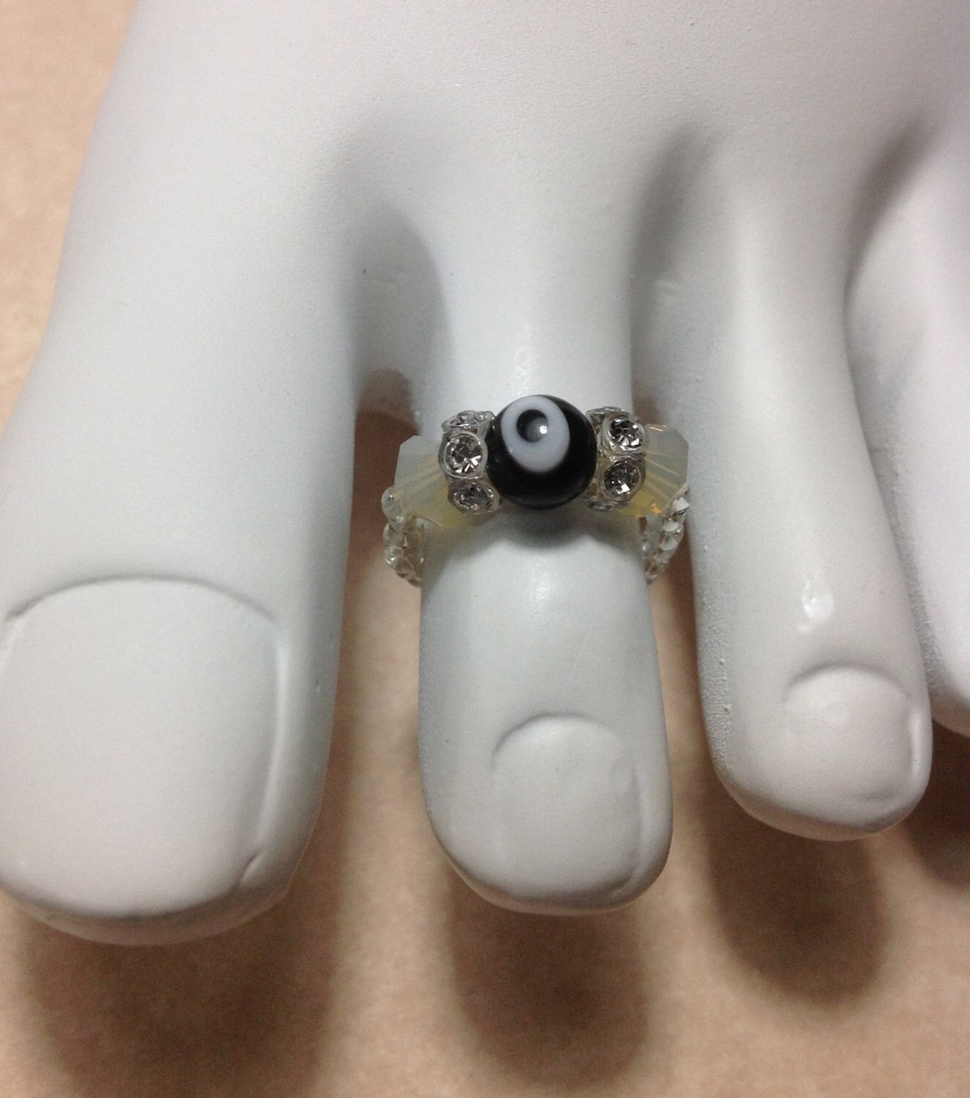Protection - Evil Eye Lamp Work Stretch Toe Ring/swarovski Crystal Toe ...