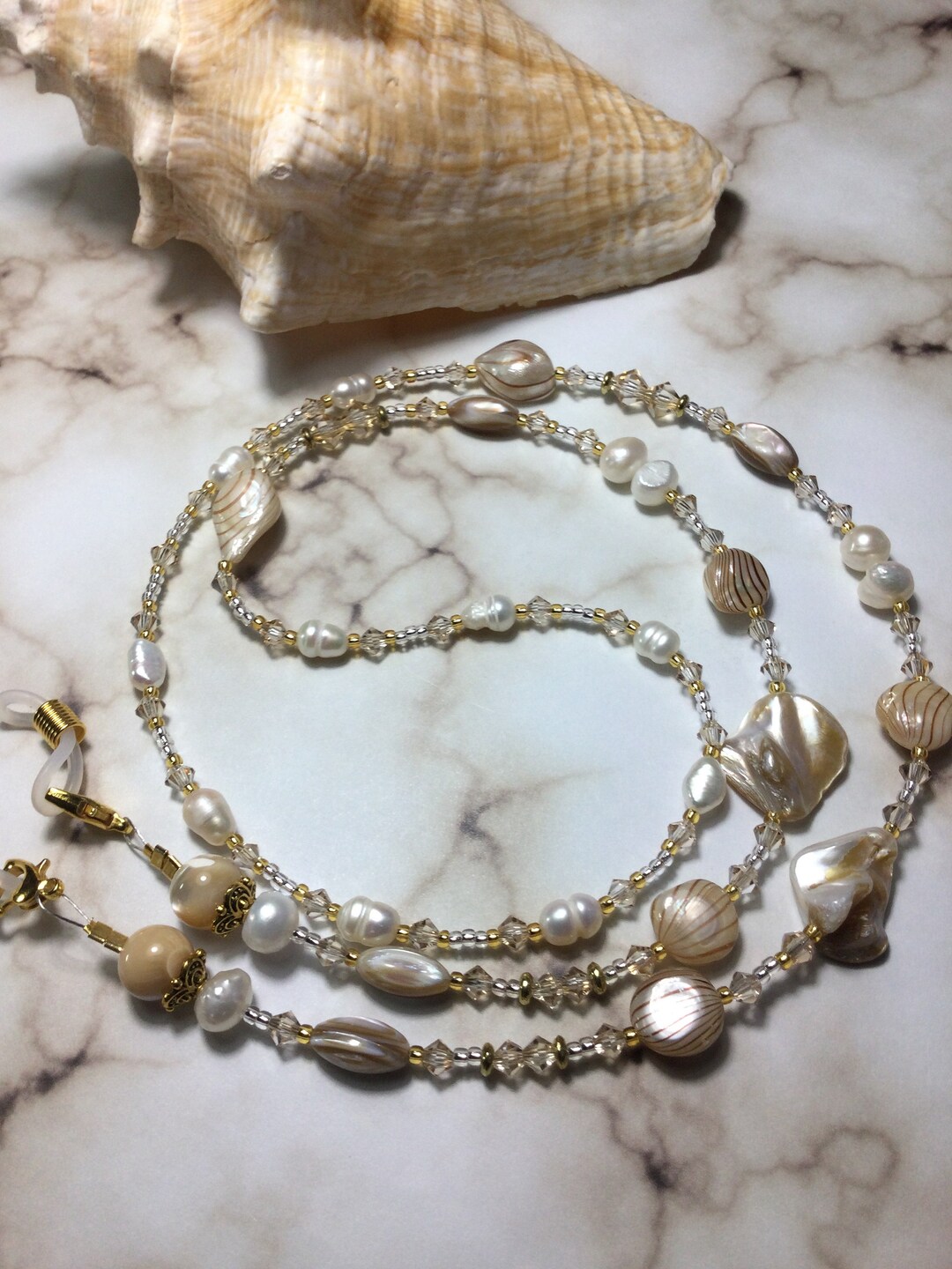 Healing- Eyeglass/mask/lanyard Holder/swarovski Crystal/mother of Pearl ...