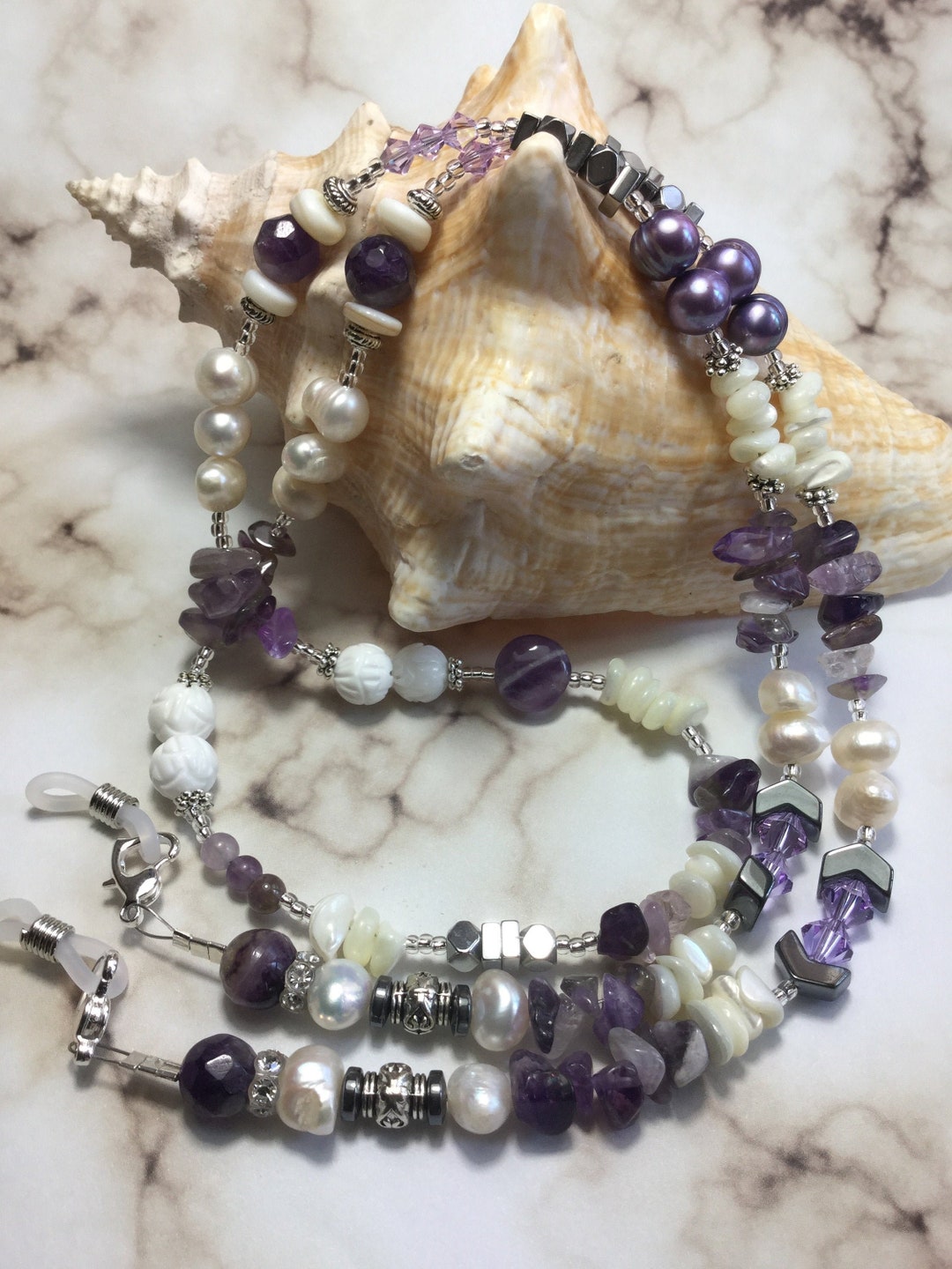 Spirituality - Stone Eyeglass Holder/name Tag Lanyard/purple Eyeglass ...