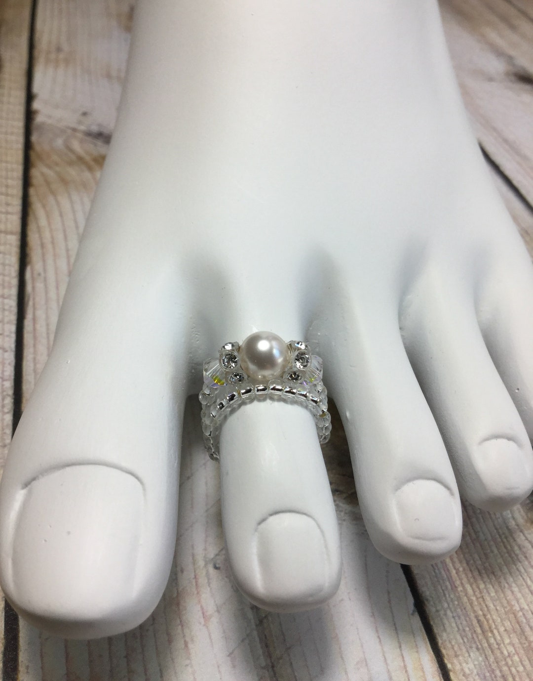 Connection Stretch Pearl Ring/stretch Pearl Toe Ring/swarovski Crystal ...