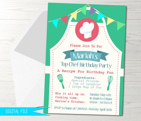 Invitations Cooking Party Invite Chef Invitation You Print Baking ...