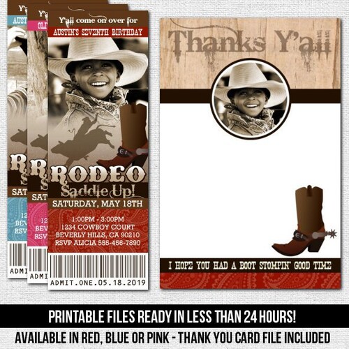 WESTERN TICKET INVITATIONS Rodeo Birthday Party Cowboy or - Etsy