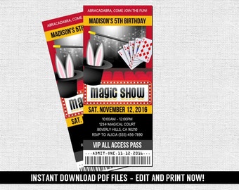 EDITABLE Instant Download Magic Show Party Invitations, Boy or Girls ...
