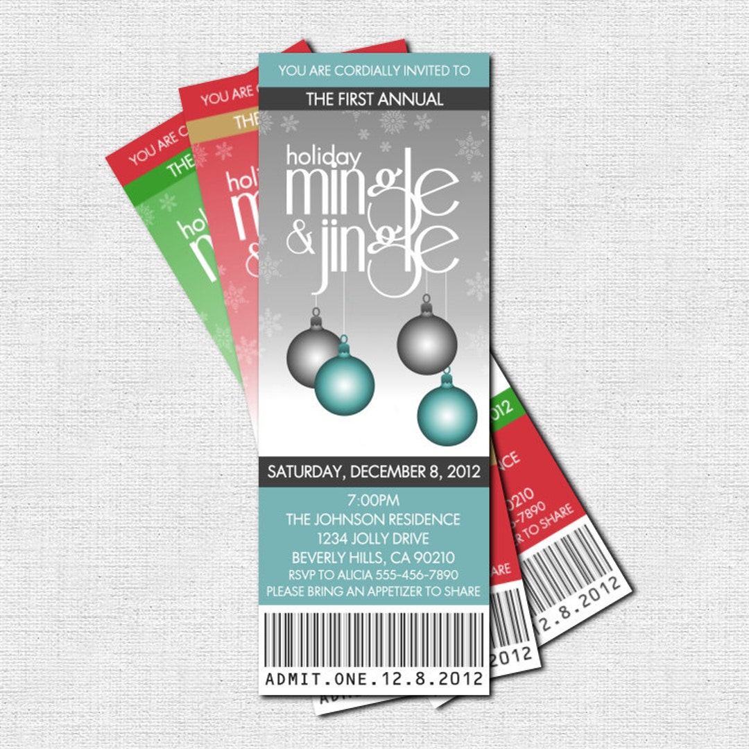 HOLIDAY PARTY Ticket Invitations Christmas Mingle and Jingle print Your ...