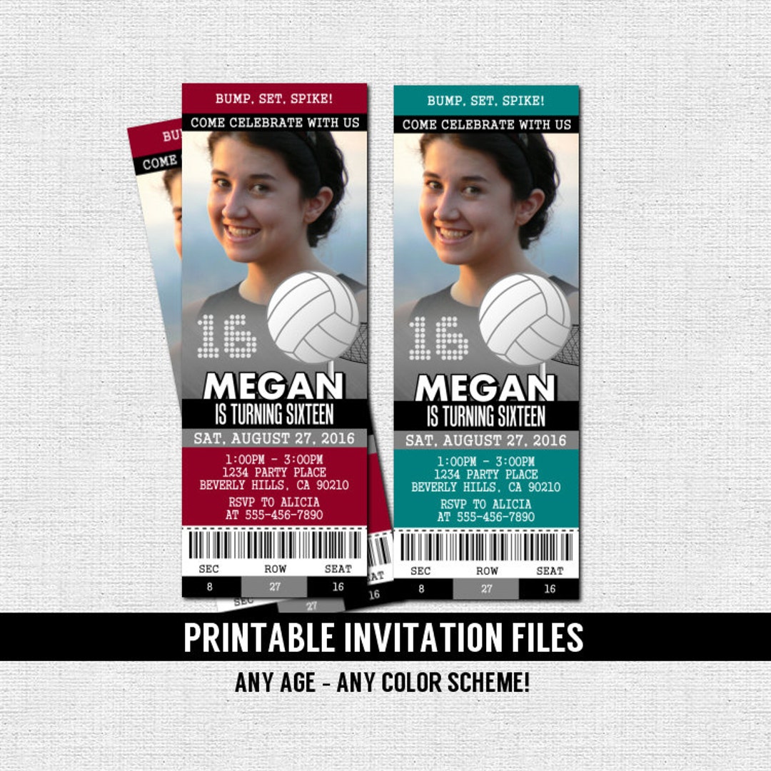VOLLEYBALL TICKET INVITATIONS Birthday Party - (print Your Own ...