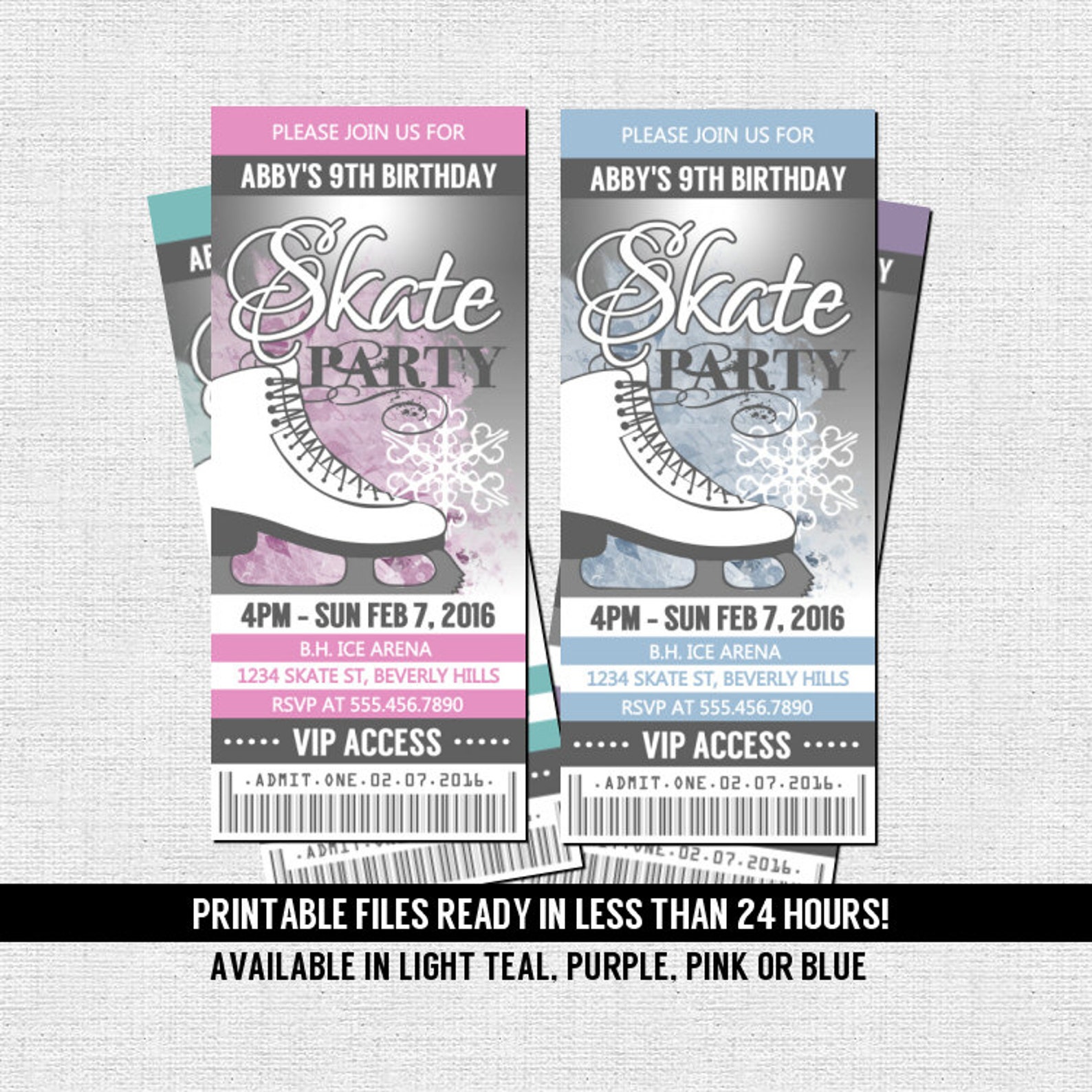 ICE SKATING TICKET Invitation Skate Birthday Party Any Age - Etsy