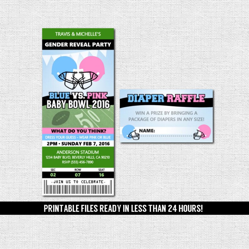 GENDER REVEAL TICKET Invitation Football Baby Shower Party - Etsy GENDER REVEAL TICKET Invitation Football Baby Shower Party - Etsy