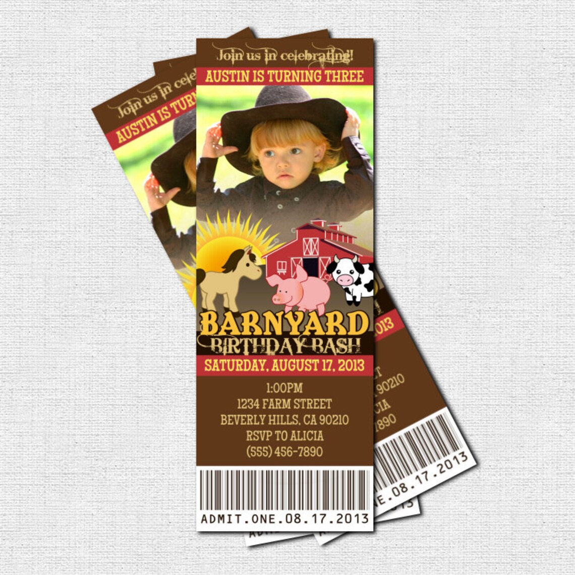 FARM ANIMAL TICKET Invitations Barnyard Birthday Party - Etsy