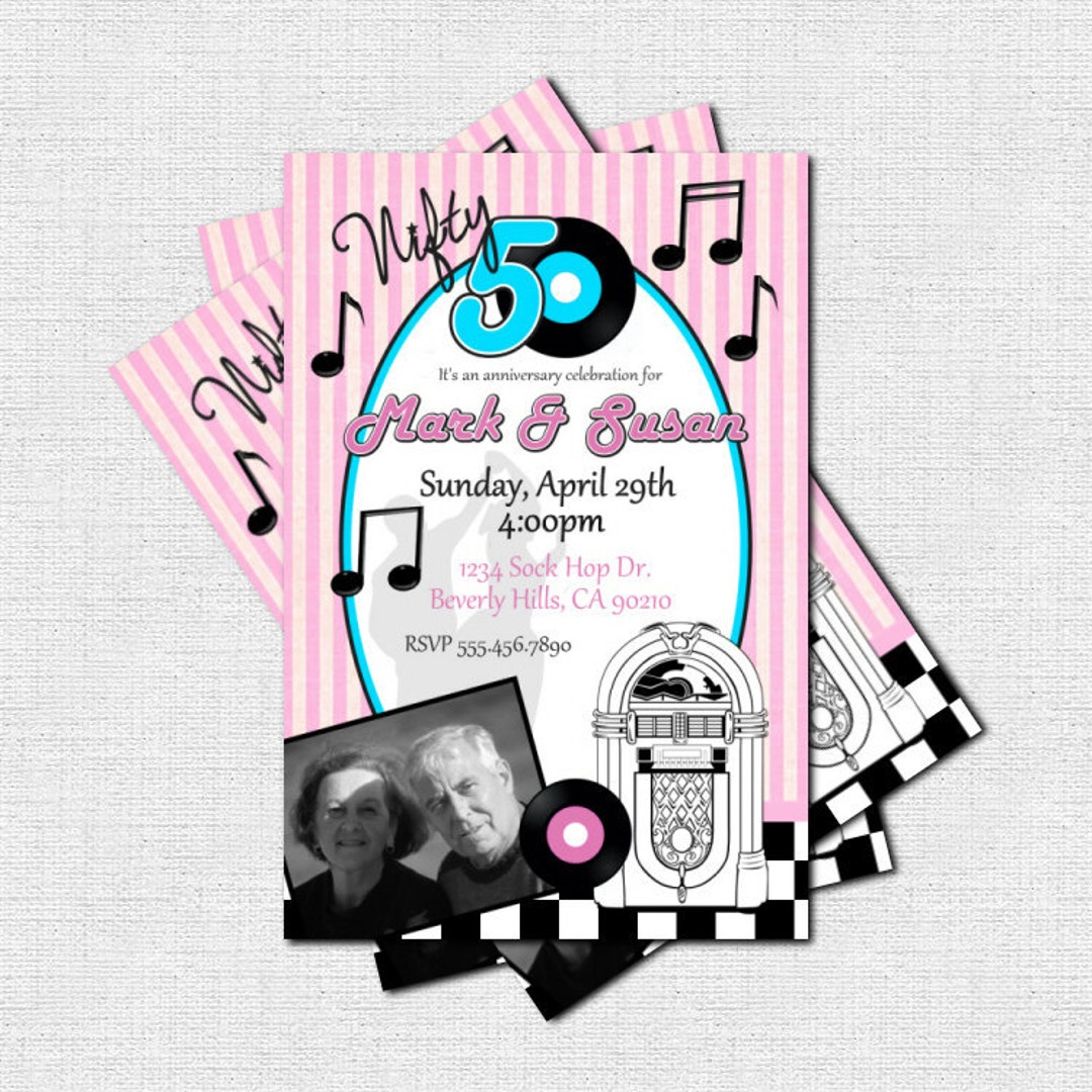 50's RETRO INVITATIONS 50th Anniversary or Birthday Party Photo Invites ...