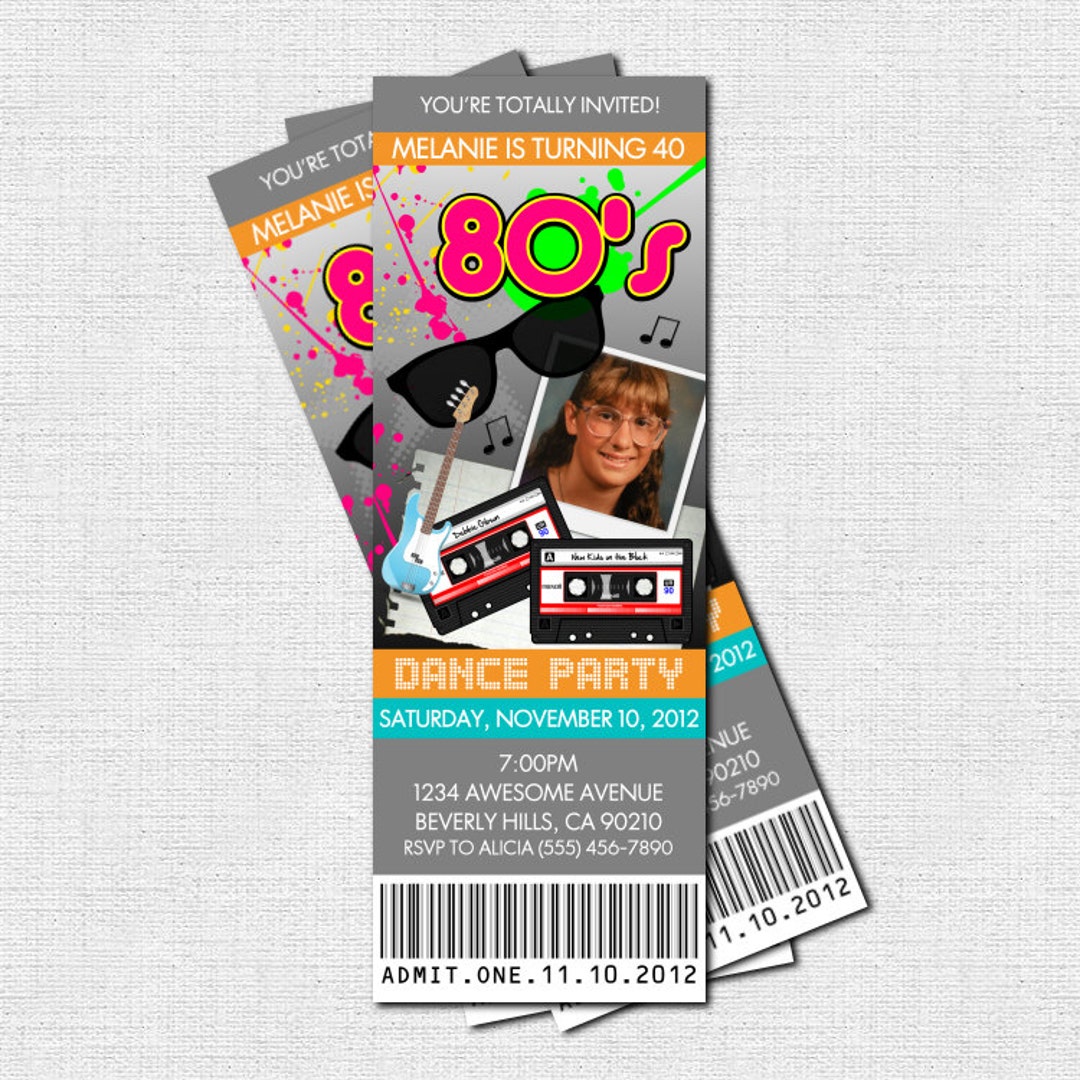 80's PARTY TICKET INVITATIONS - (print Your Own) Personalized Printable ...