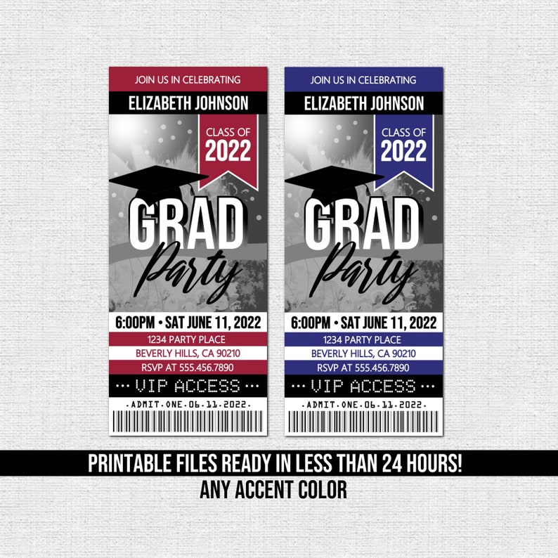 GRADUATION TICKET INVITATION Grad Party Any Accent Color - Etsy