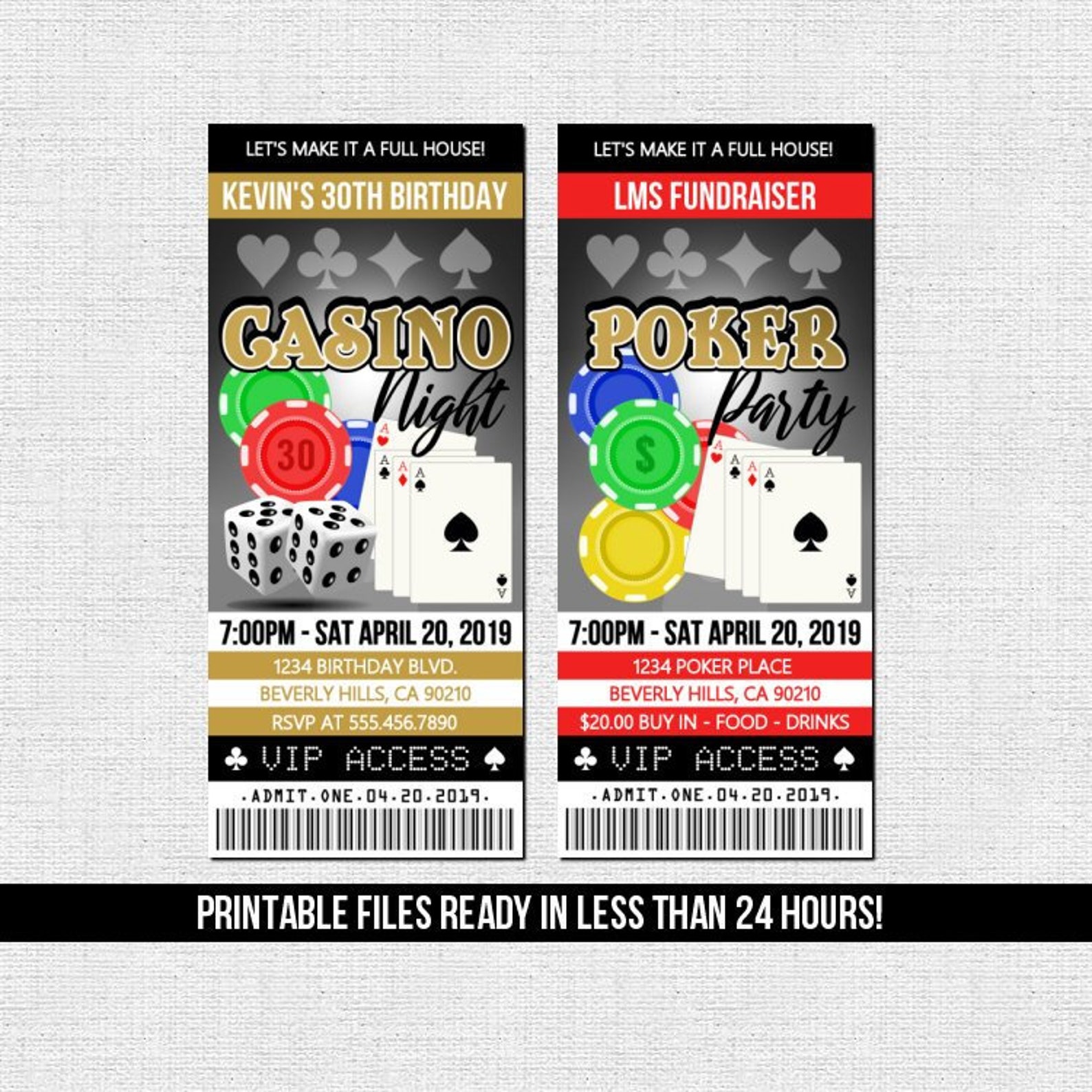 CASINO TICKET INVITATION Poker Night Birthday Party Any Age - Etsy