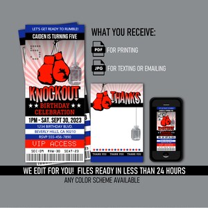 Boxing Ticket Invitations Birthday Party + Thank You Card - Printable ...