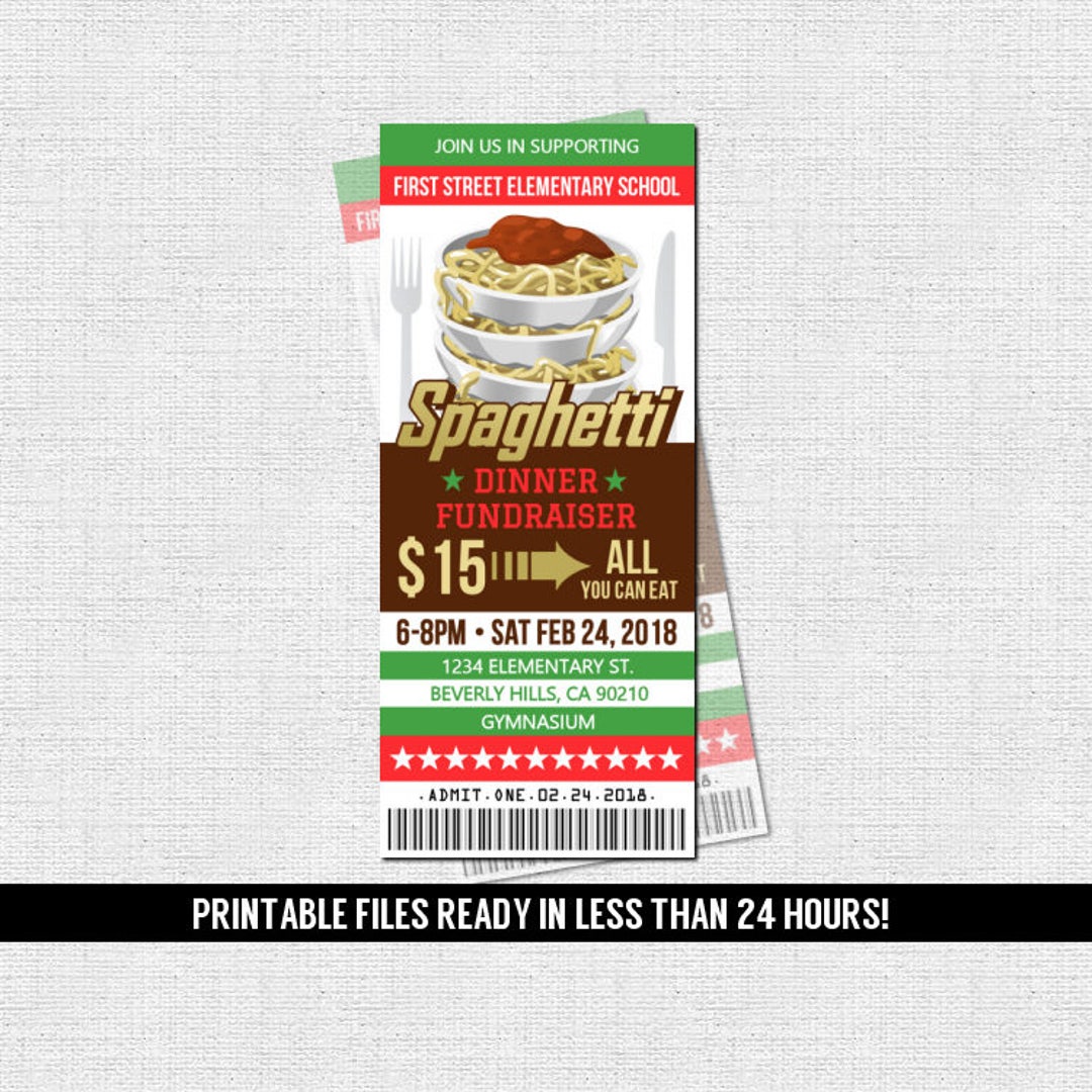 SPAGHETTI DINNER TICKET Invitation School Fundraiser Booster Club Event ...