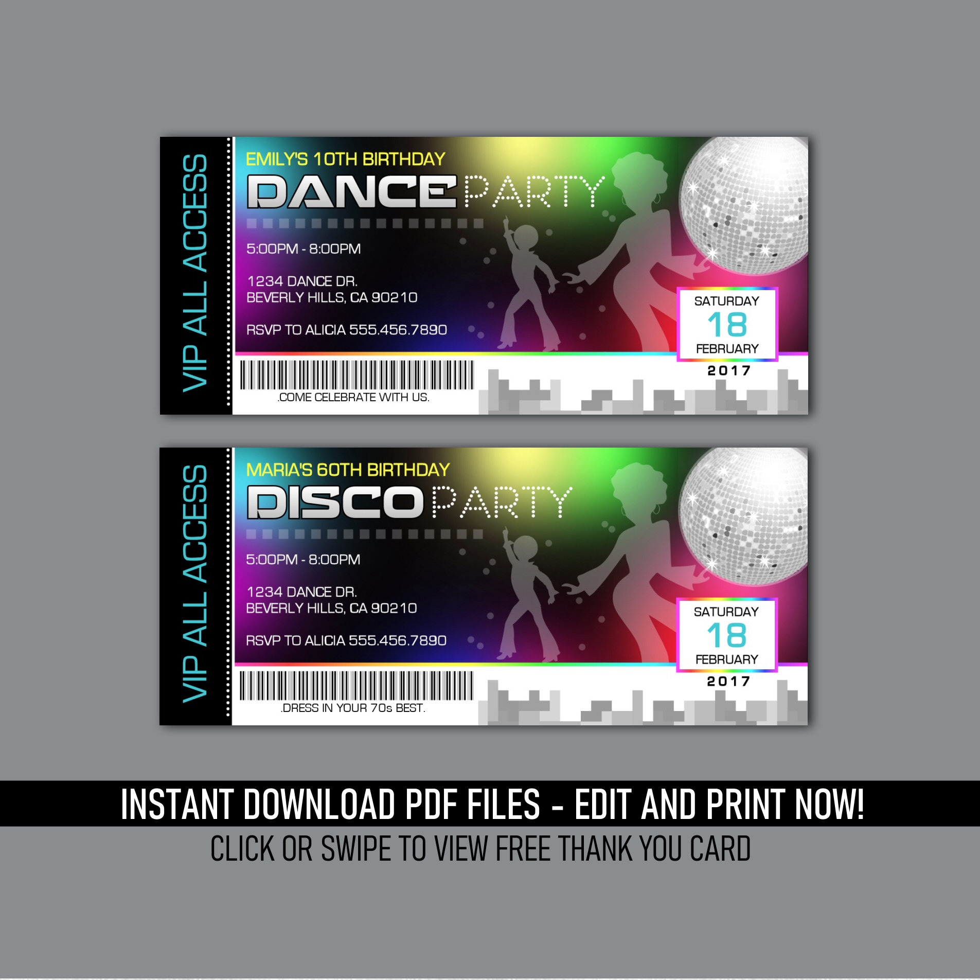 Dance Party Ticket Invitations