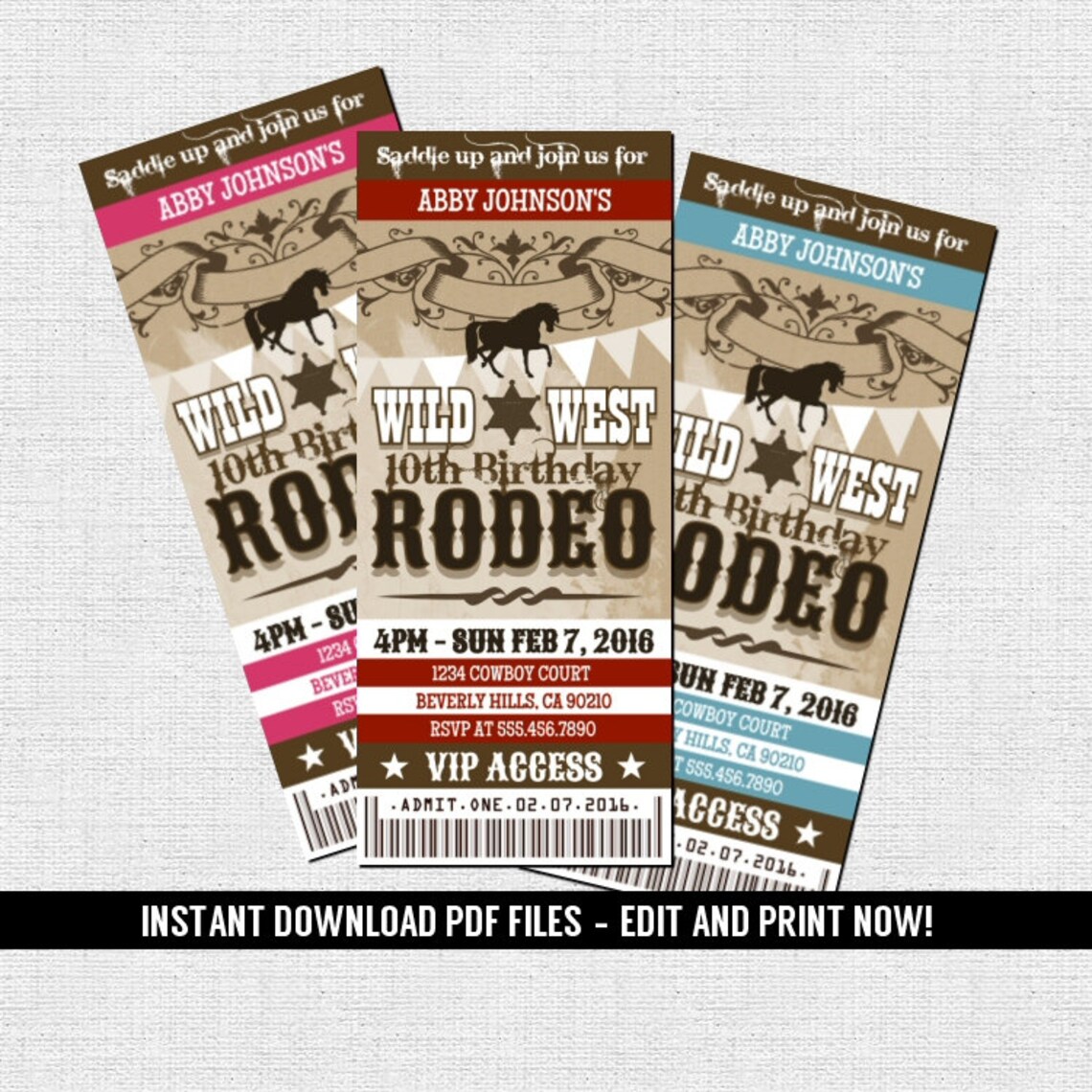 Western Rodeo Ticket Invitation Birthday Party Cowboy Cowgirl (instant ...