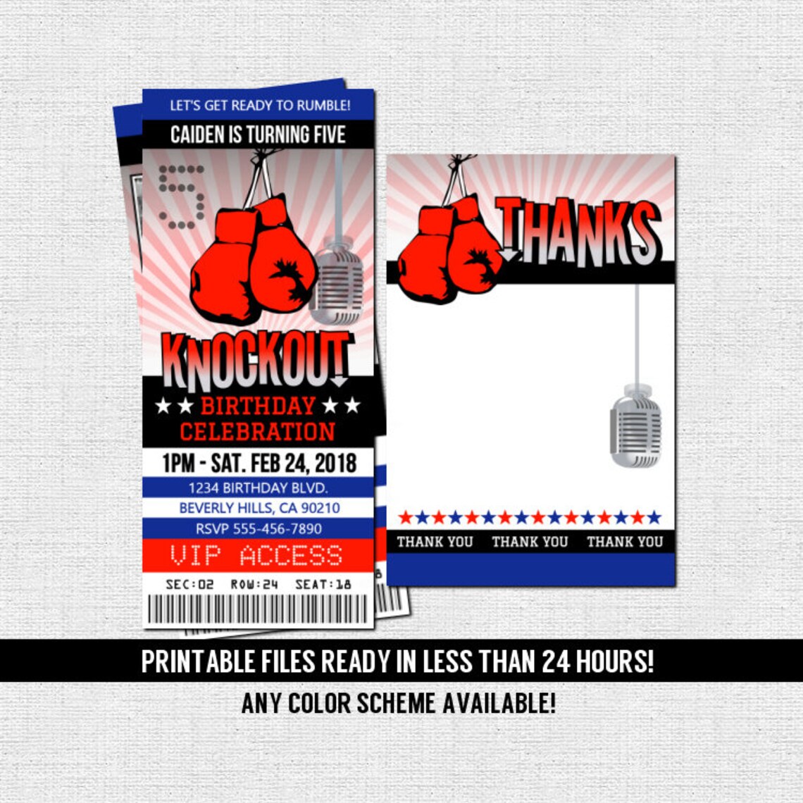 BOXING TICKET INVITATIONS Birthday Party Thank You Card - Etsy